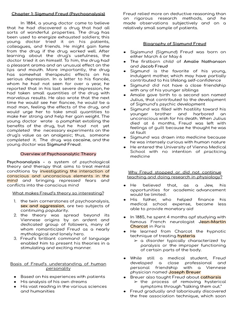 Chapter 1: Sigmund Freud (Psychoanalysis) | PDF | Sigmund Freud | Unconscious Mind