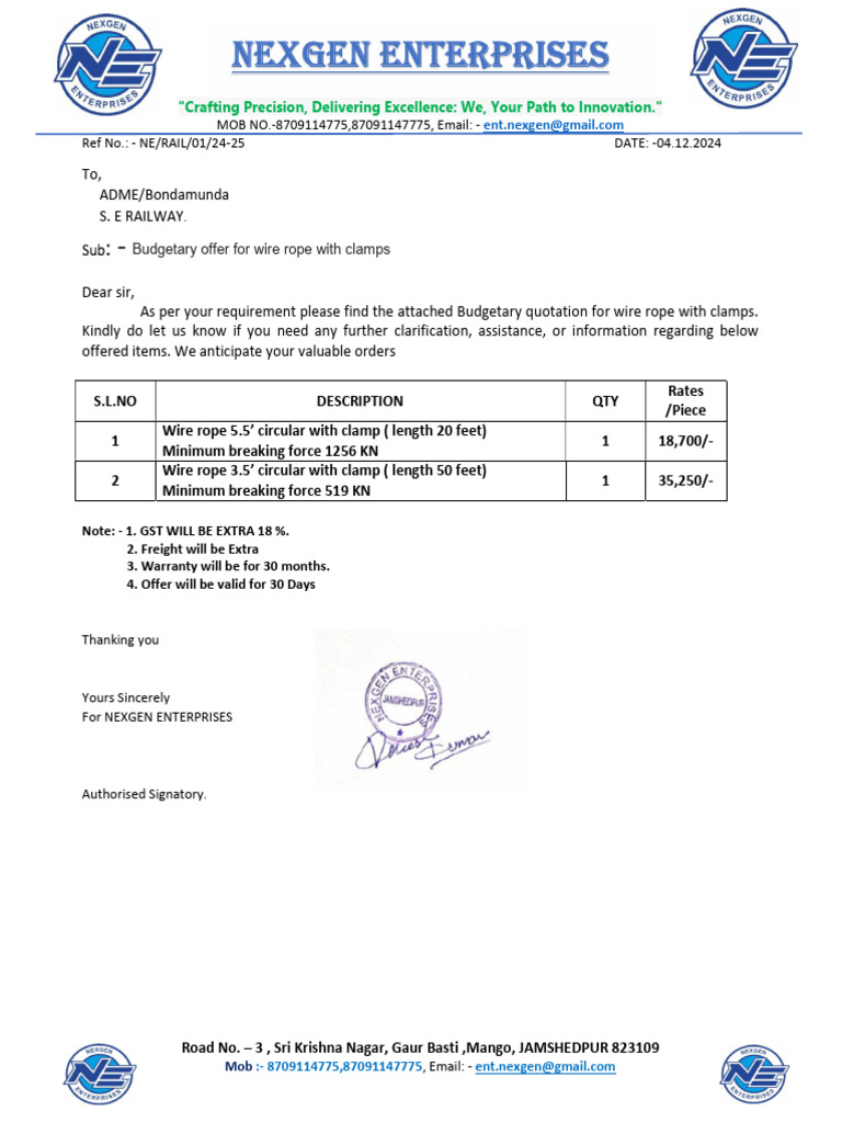 Quotation Wire Rope | PDF
