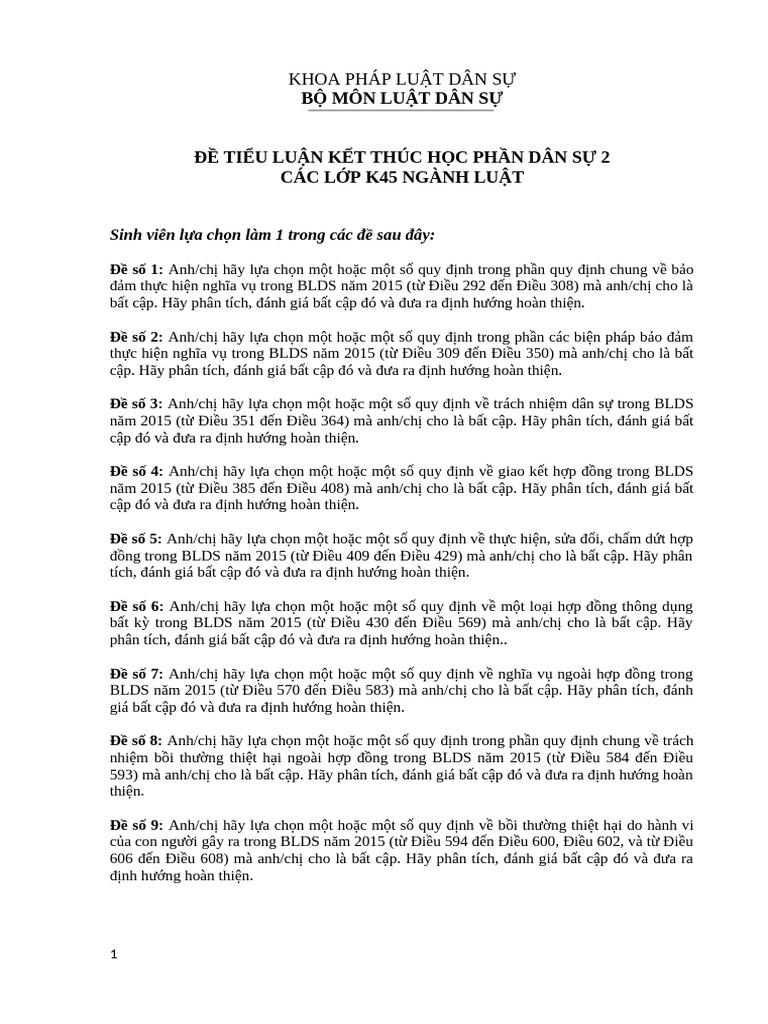 12-20-Đề Tiểu Luận Ds2-k45 Ngành Luật | PDF