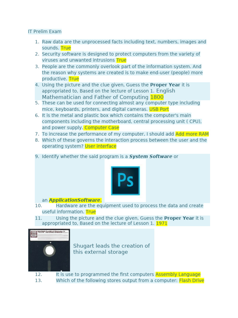 IT Prelim Exam | PDF | Computer Hardware | Computer Program