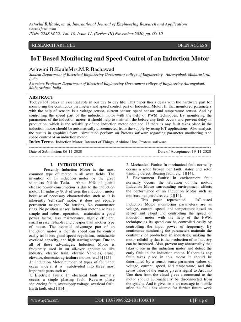 IoT Based Monitoring and Speed Control o | PDF | Electric Motor | Field ...