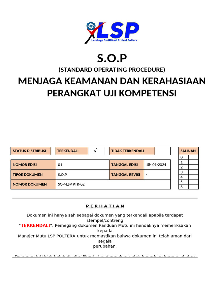 SOP Keamanan Uji Kompetensi LSP Poltera | PDF
