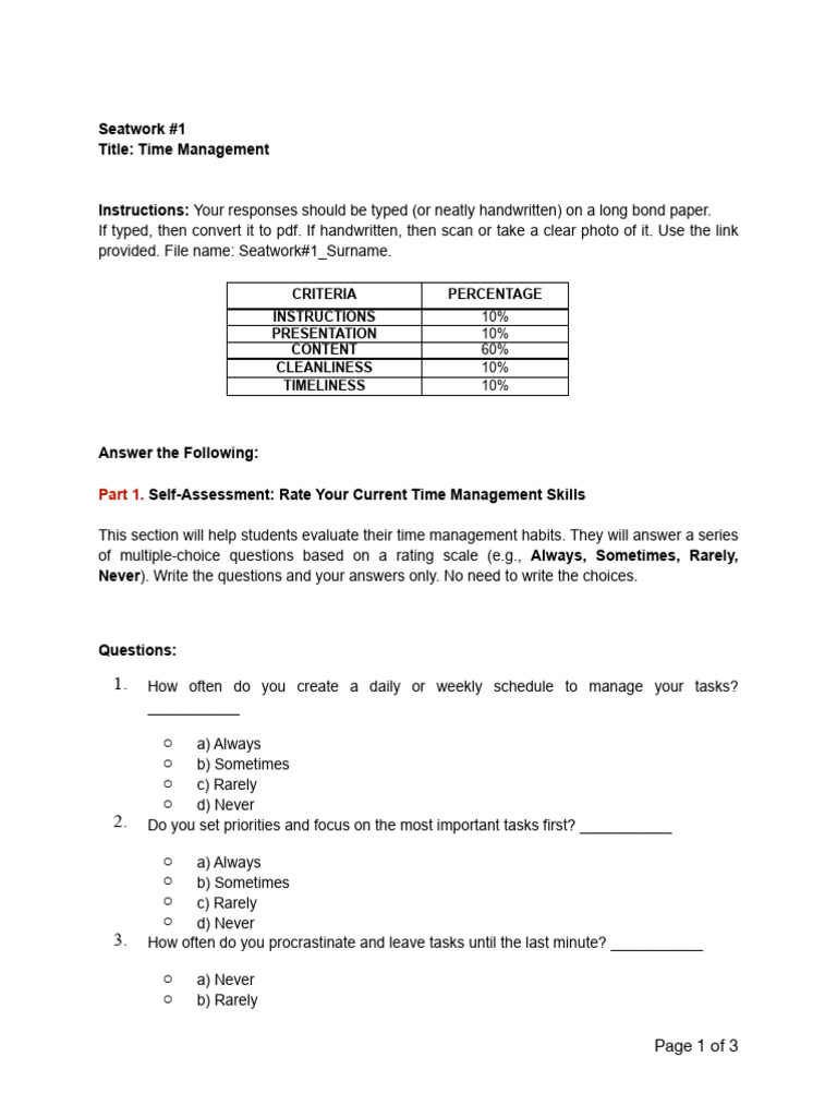 Seatwork #1 - Engg Management - STUDENTS | PDF | Time Management ...