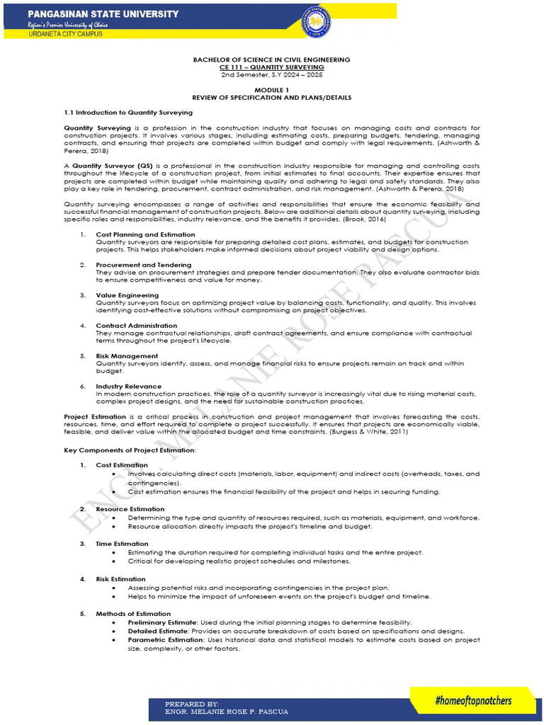 Quantity Surveying Overview and Estimation | PDF | Specification ...