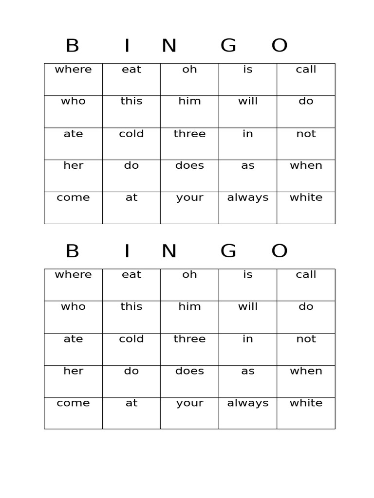 BINGO Word List and Phrases | PDF