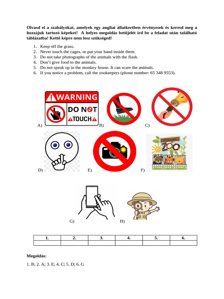 A1 Reading Zoo Rules | PDF
