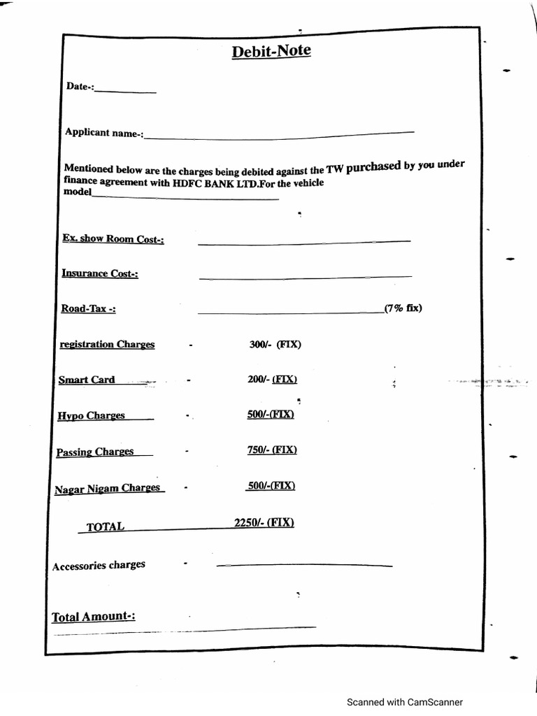 Debit Note HDFC | PDF