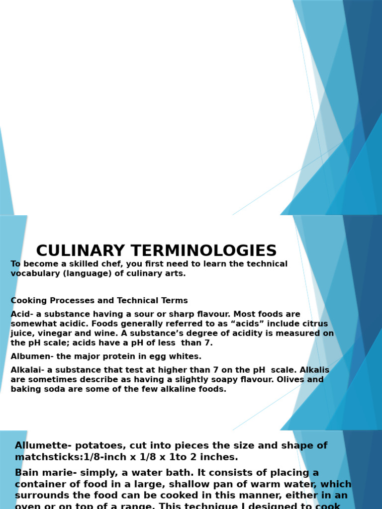 Culinary Terminologies | PDF | Cooking | Baking