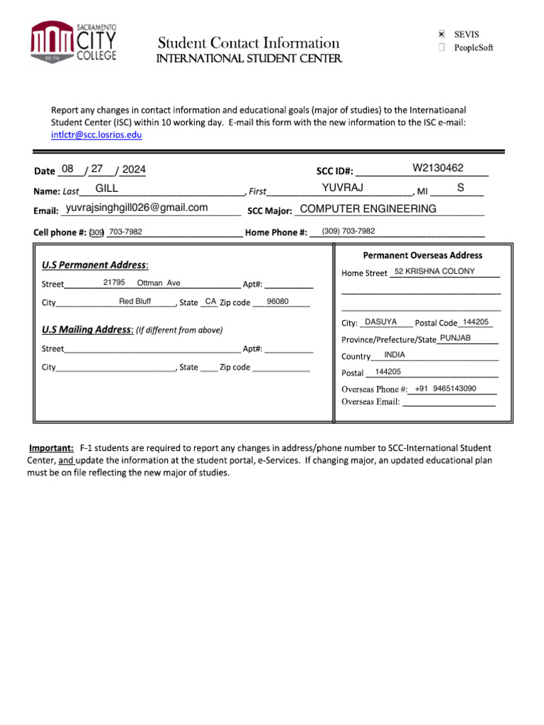 StudentContact Form 2024 | PDF