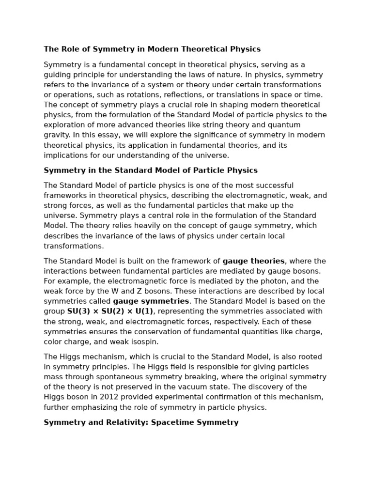 The Role of Symmetry in Modern Theoretical Physics | PDF | Fundamental ...