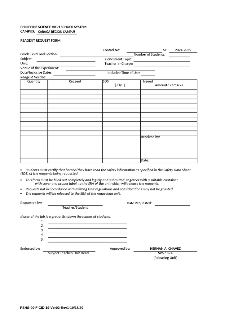 Reagent Request - Ver02-Rev1 | PDF