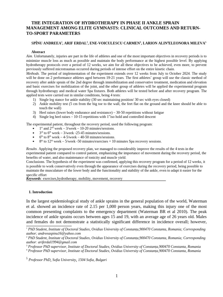 Hydrotherapy for Ankle Sprain Recovery | PDF | Balance (Ability ...