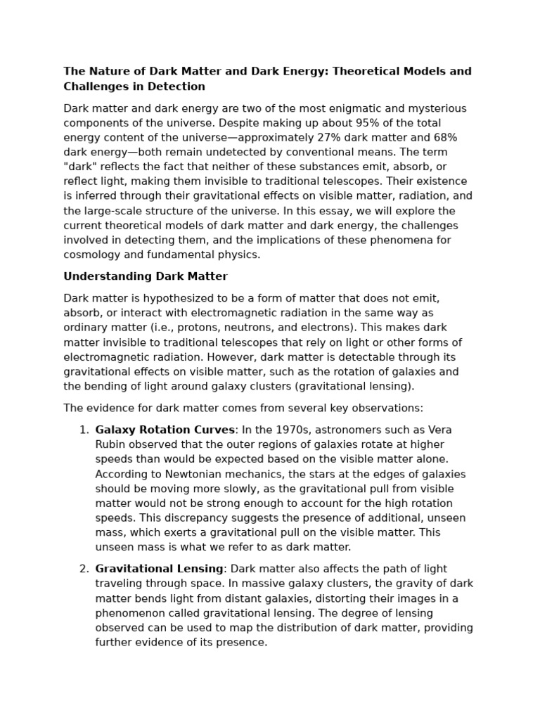 Dark Matter and Energy: Models & Detection Challenges | PDF | Dark ...