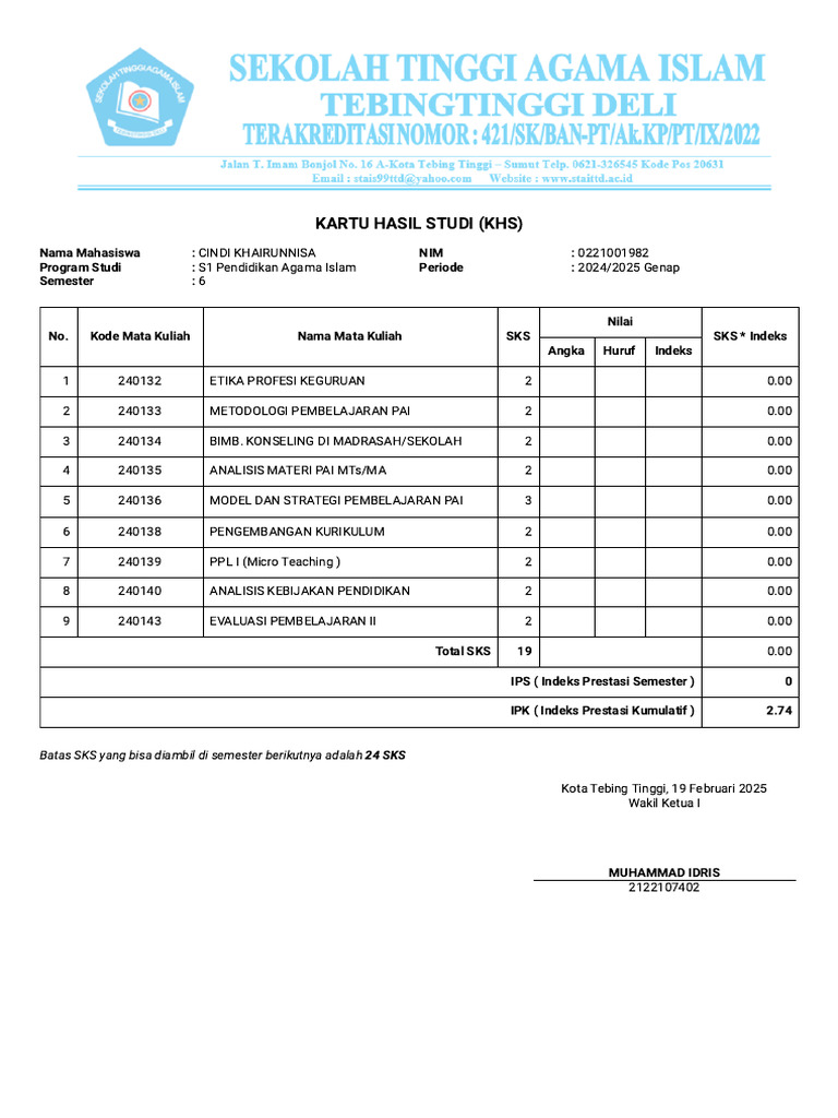 Cetak Laporan KHS Mahasiswa | PDF