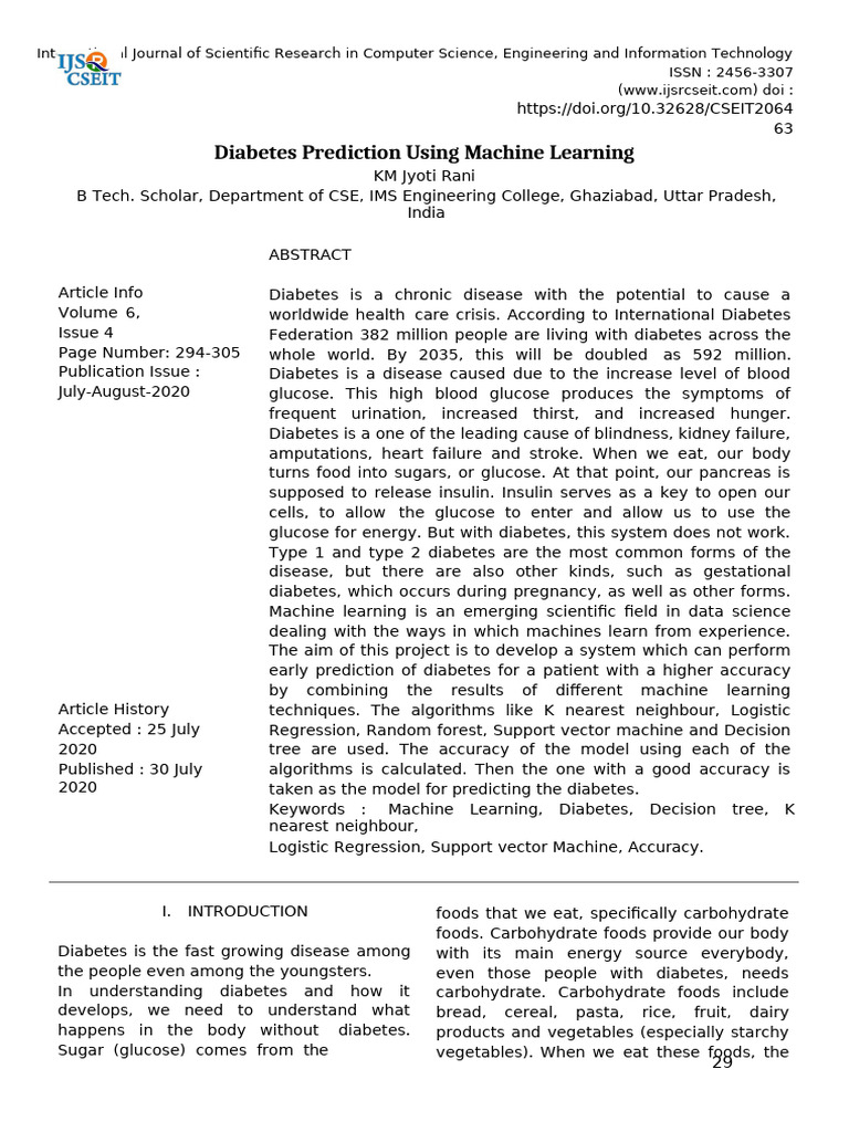 Diabetes Prediction Using Machine Learning | PDF | Diabetes | Insulin