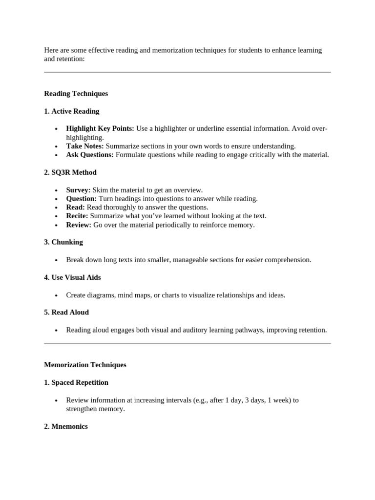 Here Are Some Effective Reading and Memorization Techniques For ...