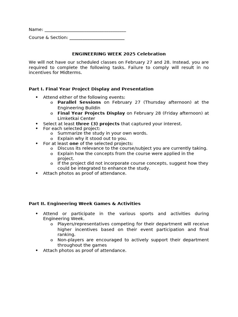 Engineering Week 2025 Incentives | PDF