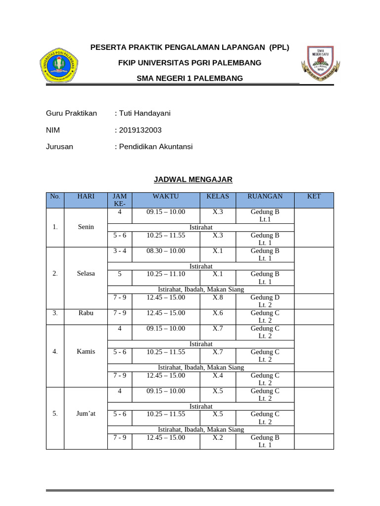01 Jadwal Mengajar | PDF