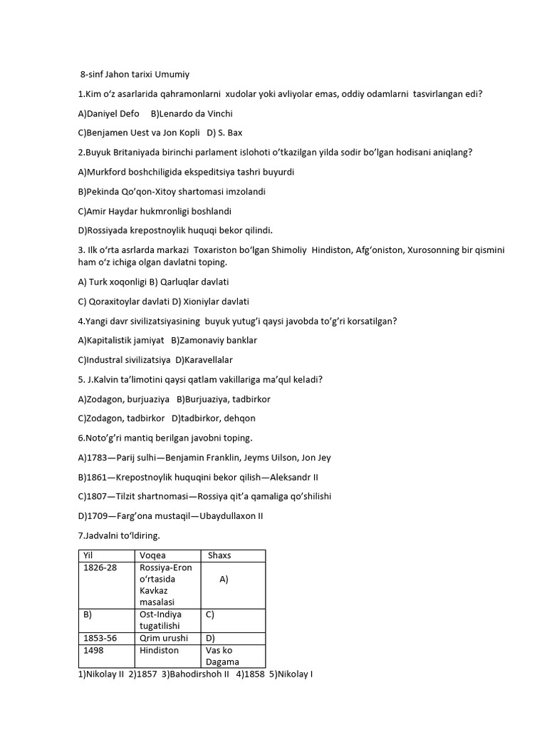 8-Sinf Jahon Tarixi | PDF