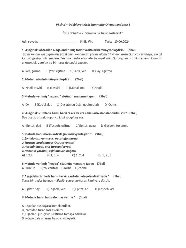 VI Sinif KSQ 6 Edeb | PDF