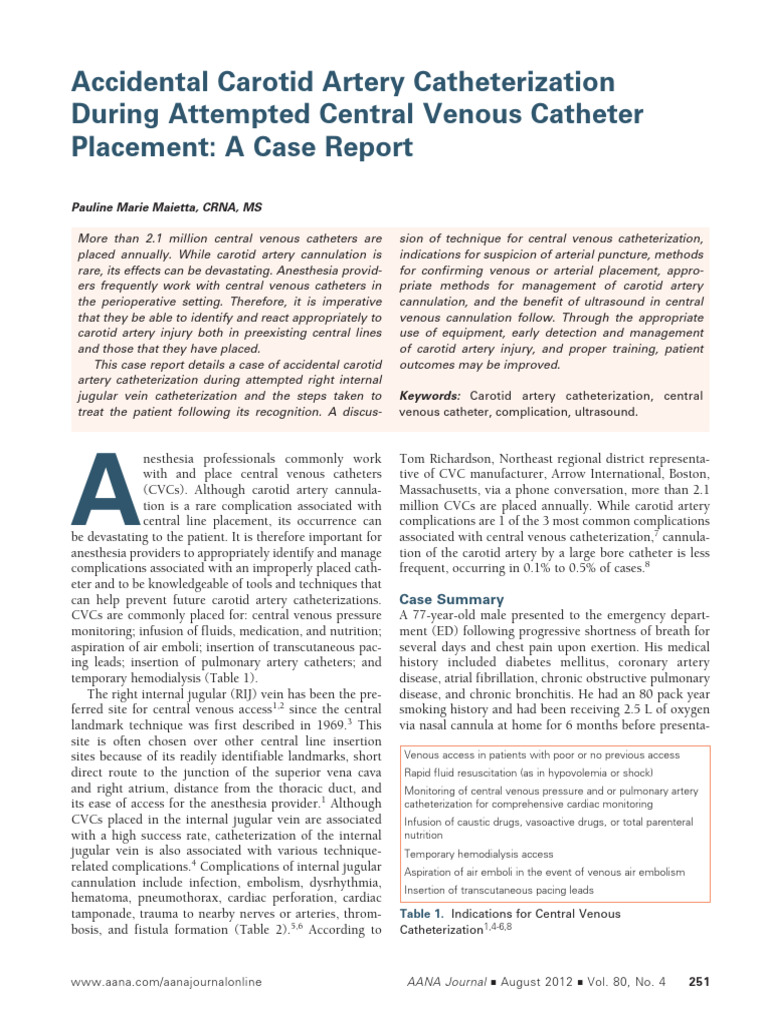 Accidental Carotid 0812 p251 255 | PDF | Catheter | Vein