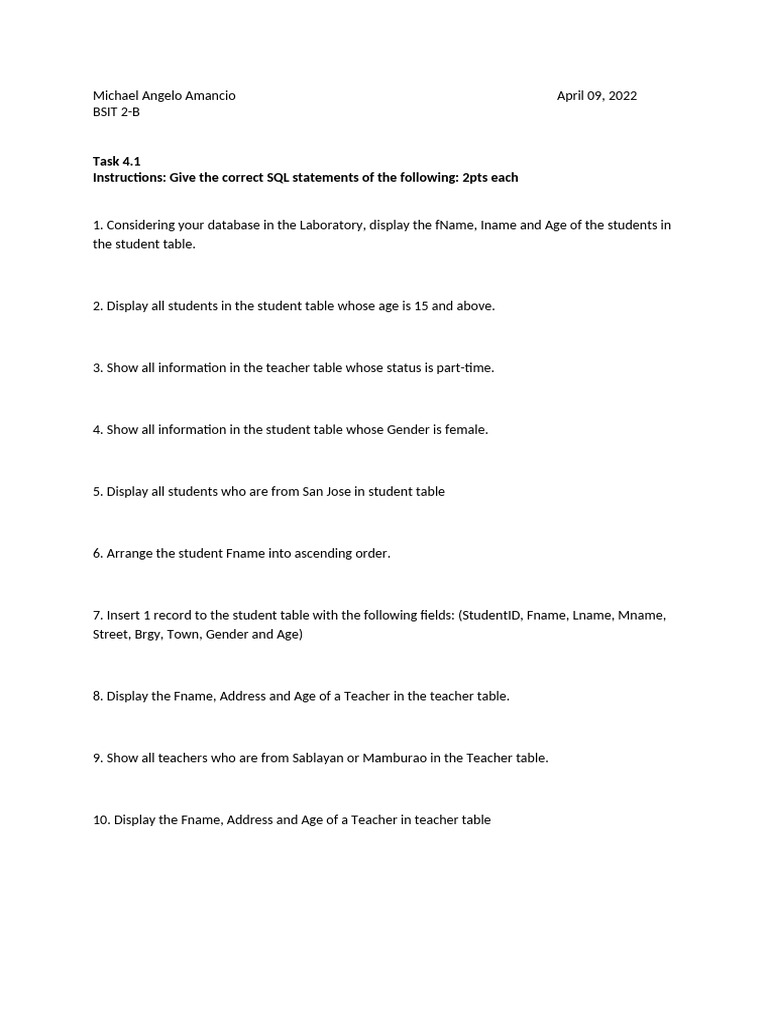 SQL Queries for Student Database | PDF