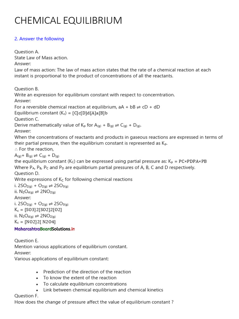 CHEMICAL EQUILIBRIUM | PDF | Chemical Equilibrium | Chemical Reactions