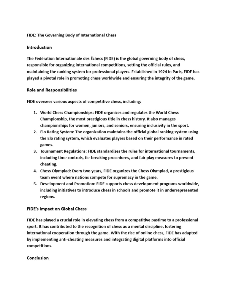 FIDE: Governing Body of Chess | PDF