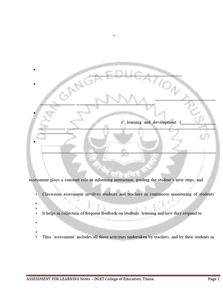 Assessment For Learning Notes DGET | PDF | Educational Assessment ...