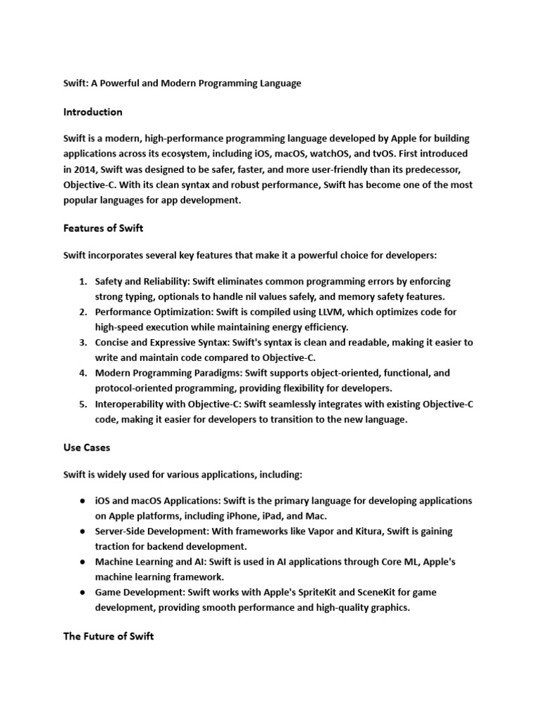 Swift - A Powerful and Modern Programming Language | PDF | Swift (Programming Language ...