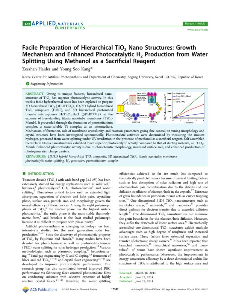 Haider Kang 2014 Facile Preparation of Hierarchical Tio2 Nano Structures Growth Mechanism and ...