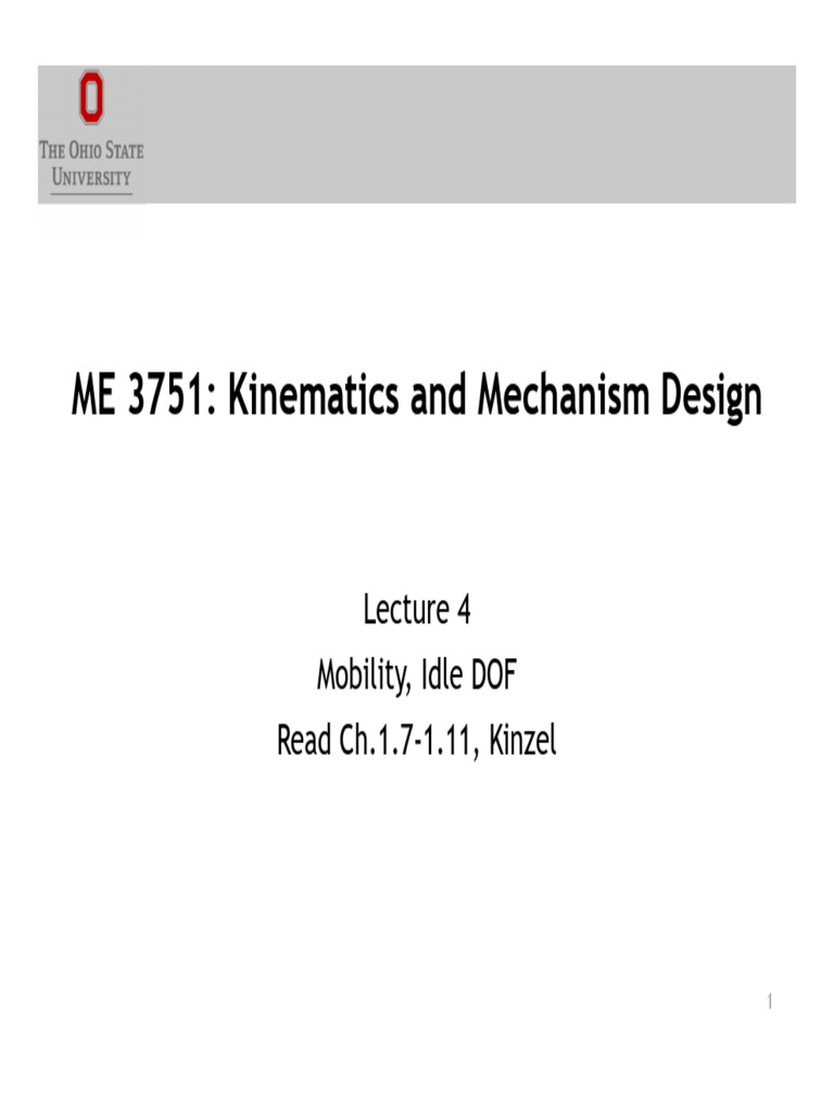 Lecture 4 Mobility and Idle DOF - Ink | PDF | Mechanics | Mechanical Engineering