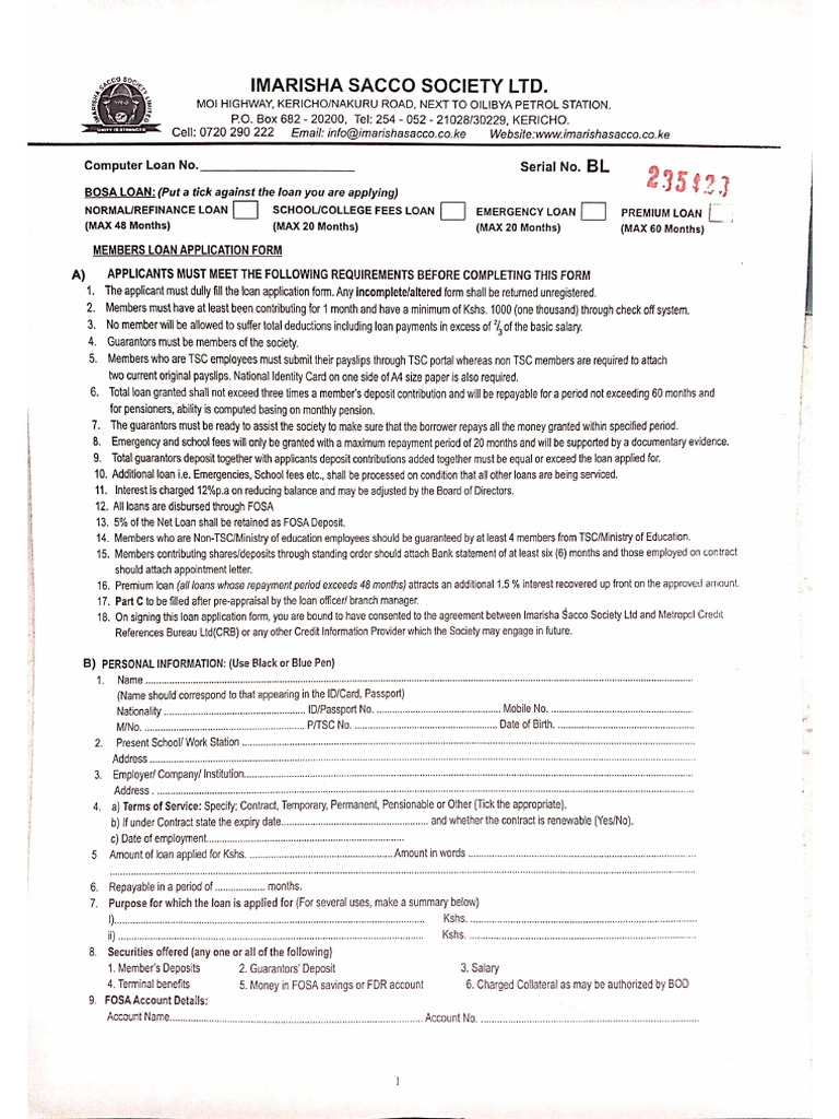 Normal Loan Form - 010158 | PDF