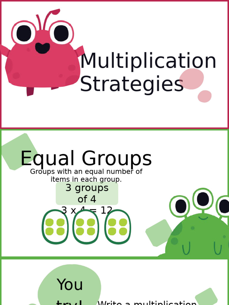 Pink and Green Fun Monster Multiplication Strategies Math Presentation ...