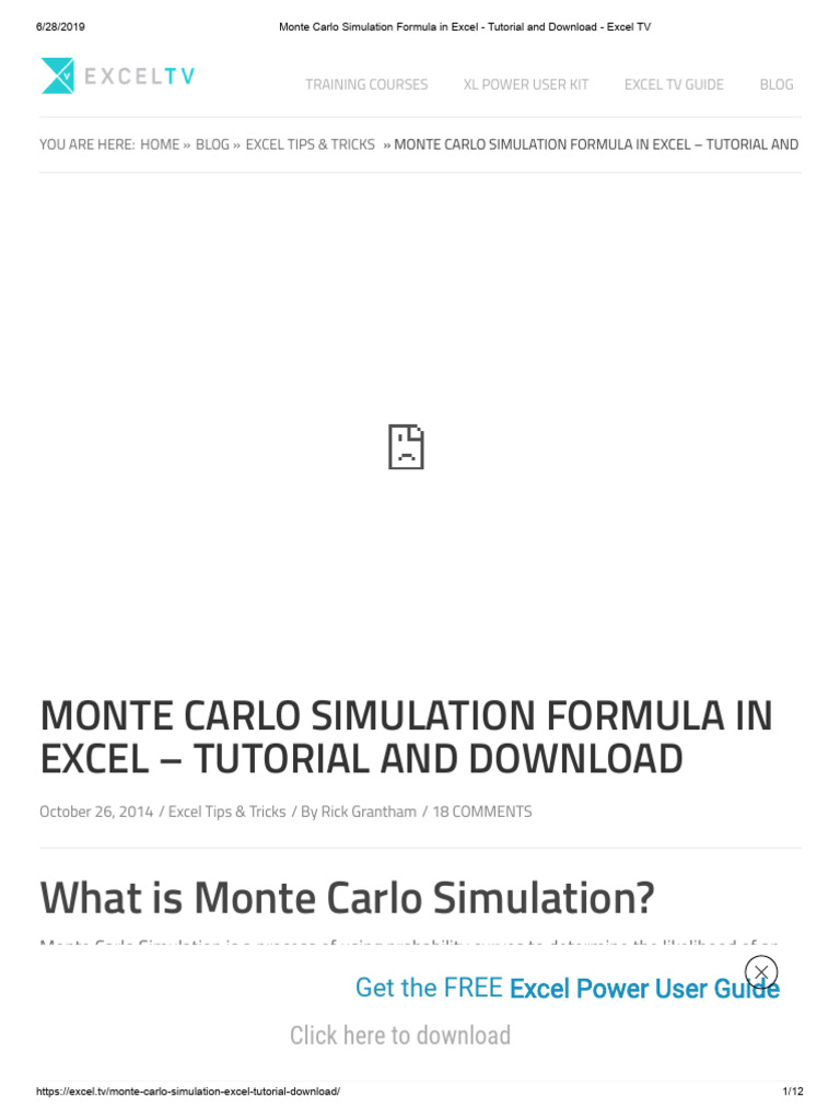 Monte Carlo Simulation Formula in Excel - Tutorial and Download - Excel TV | PDF | Normal ...