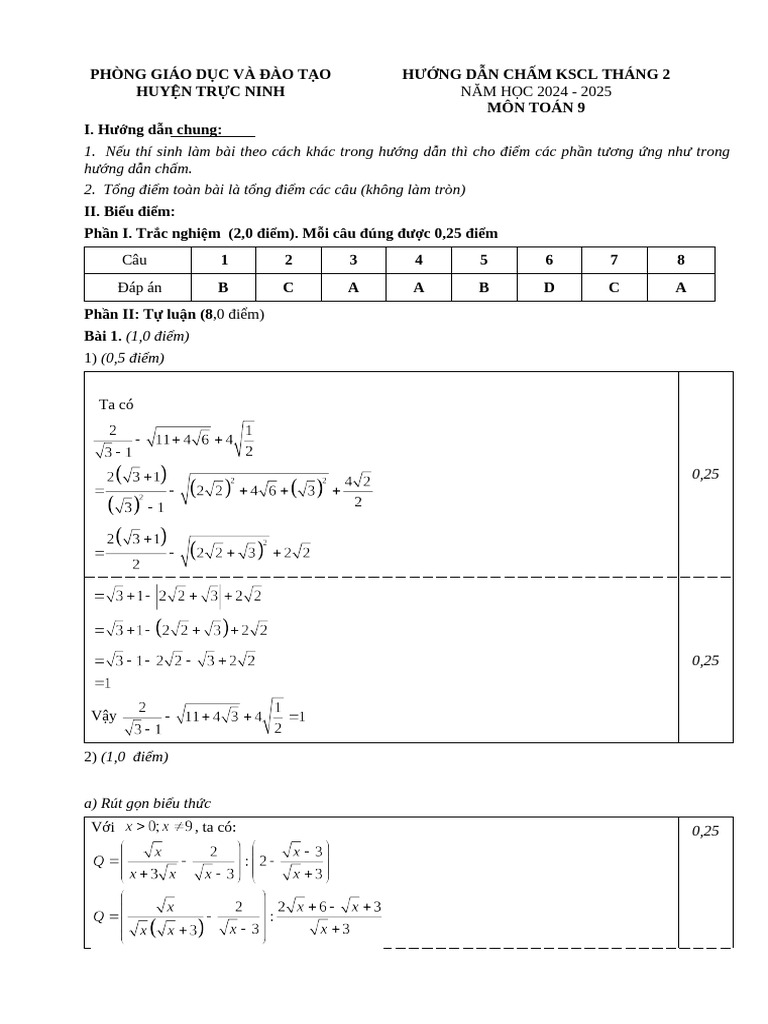 HDC_TOAN 9__ThÃ¡ng 2_NH 2024-2025 | PDF