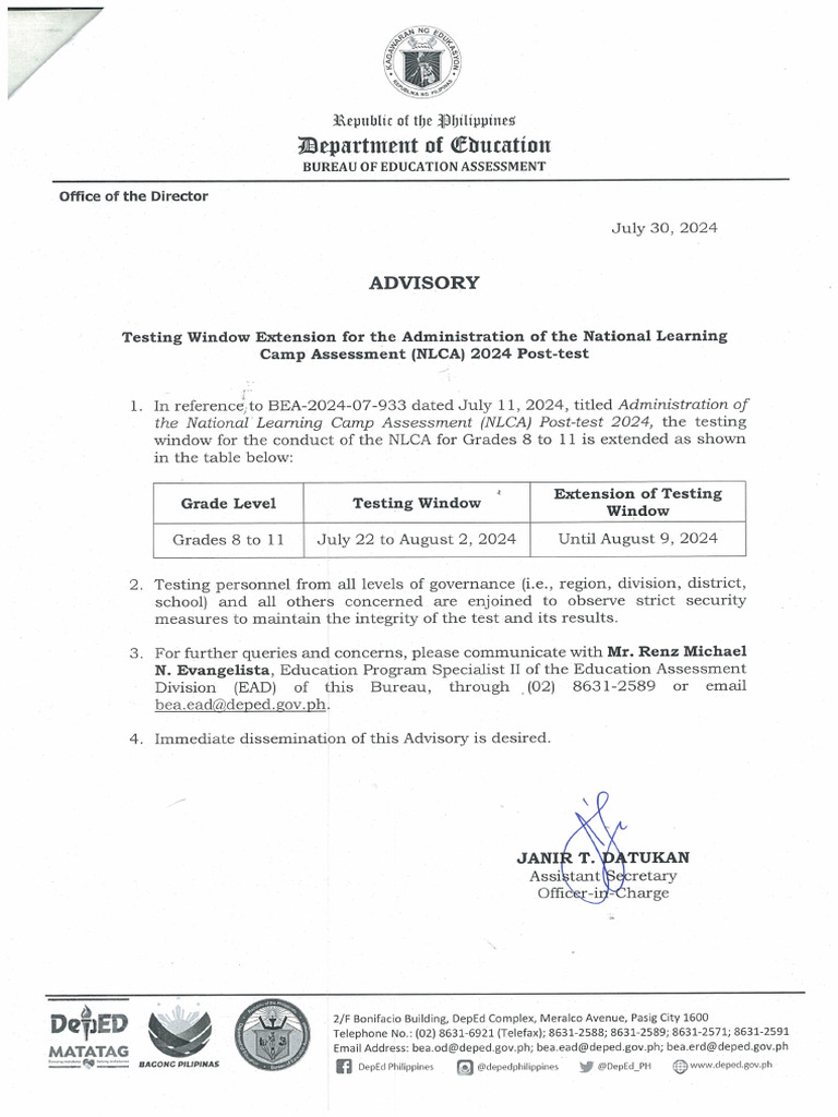 NLCA-2024-Post-test-Extension-Advisory | PDF