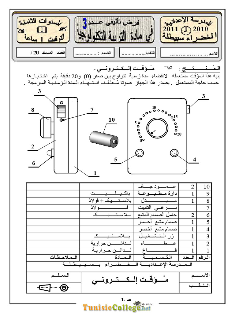 Devoir de Synthèse N°3 - Technologie - 8ème (2010-2011) MR Dabbabi Mohamed Azzouzi - Copie | PDF