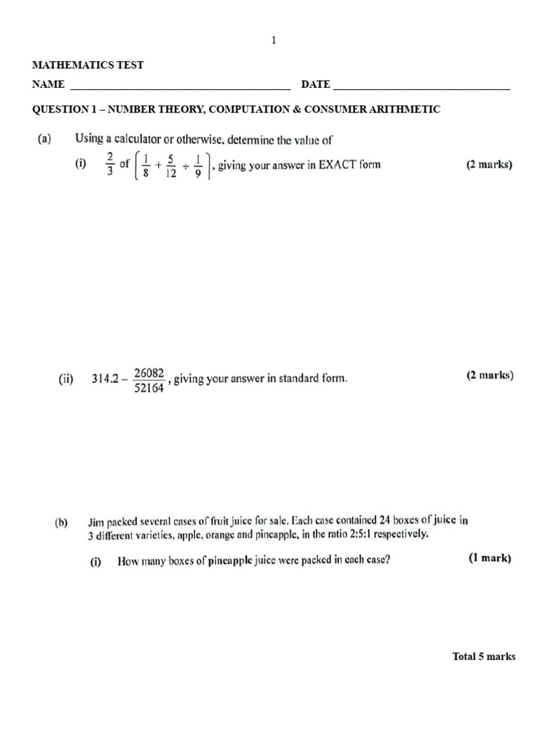 Csec Students - Math Test Feb 2 | PDF