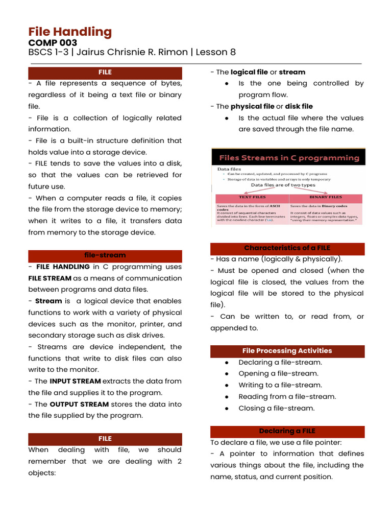 COMP 003 L8 File Handling | PDF | Computer File | Pointer (Computer Programming)
