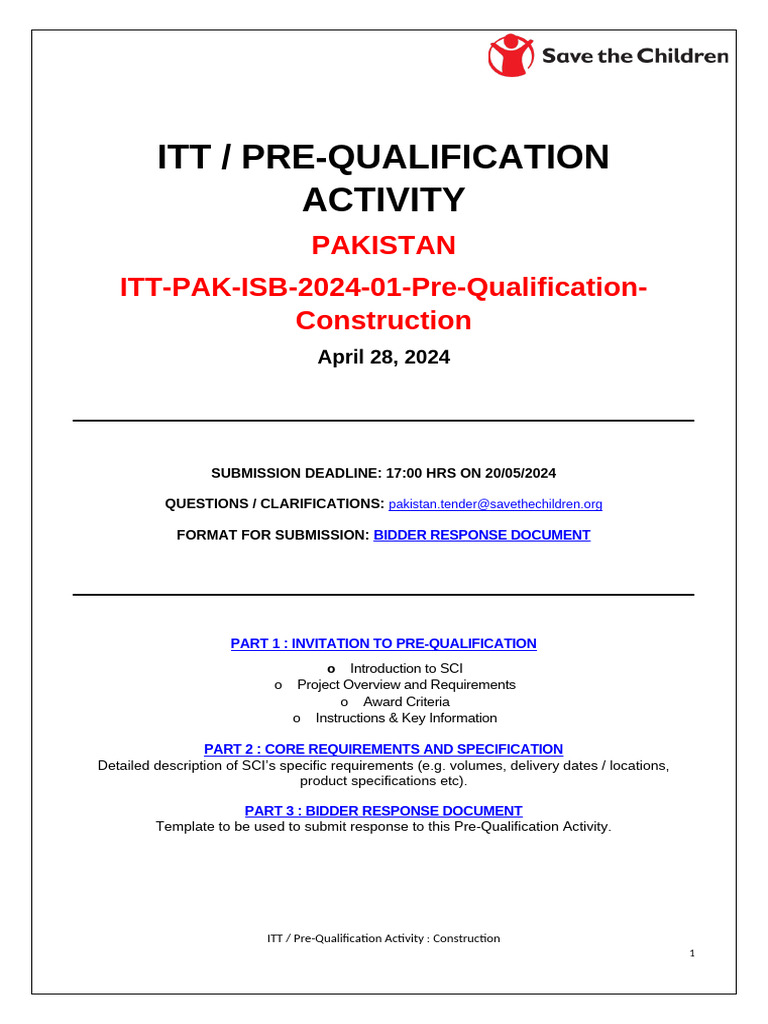 Construction ITT Pre-Qualification Pack April 2024 | PDF | Specification (Technical Standard)