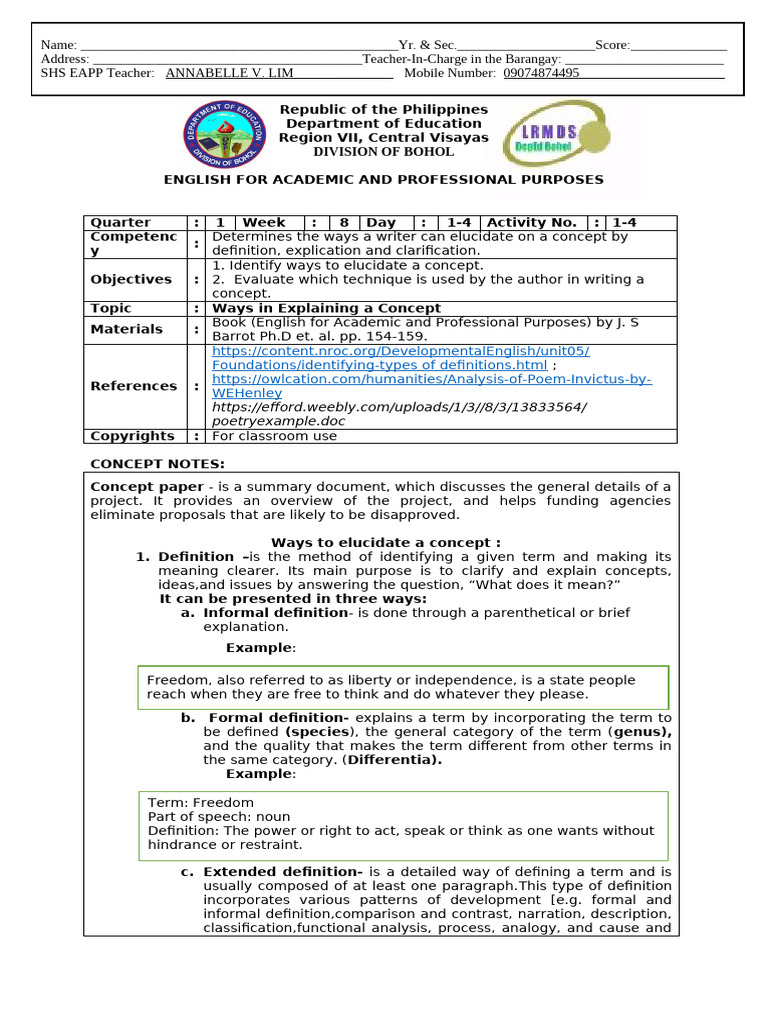 SHS Eapp Q1 Las WK8 Day1-4 | PDF | Definition | Justice