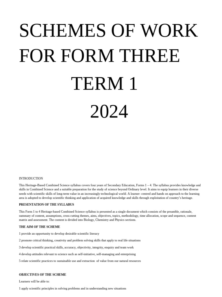 Mlilo Schemes of Work FORM 3 T 1 | PDF | Sexually Transmitted Infection | Knowledge