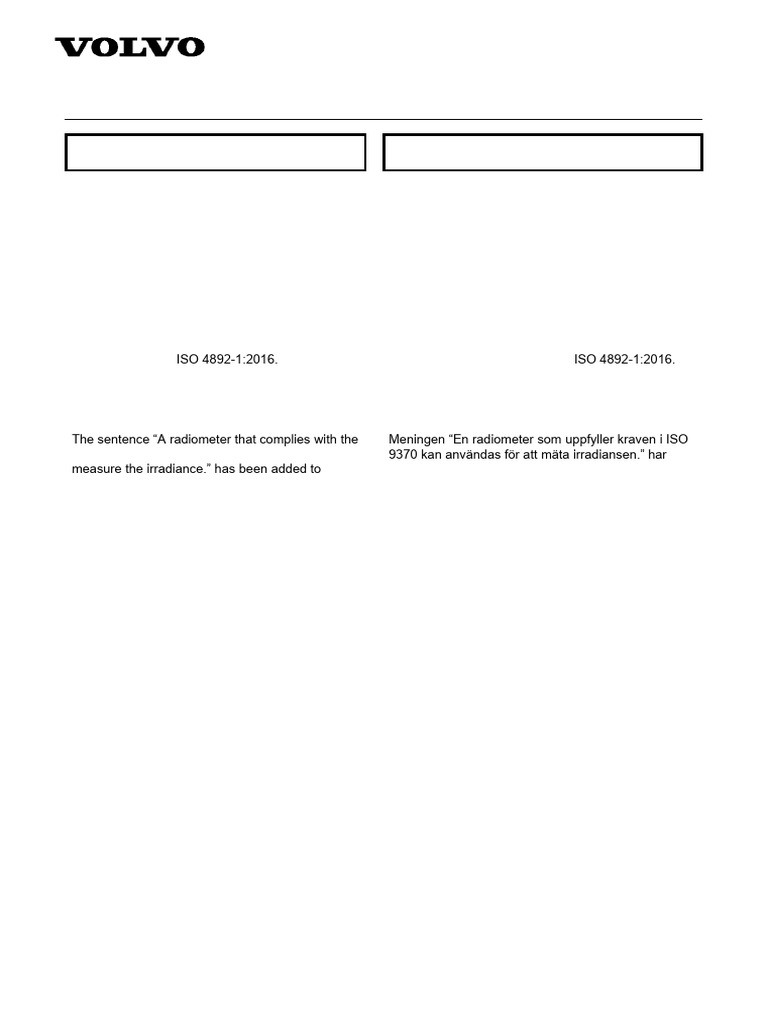 Volvo Light Exposure at 75C 423-0061 | PDF
