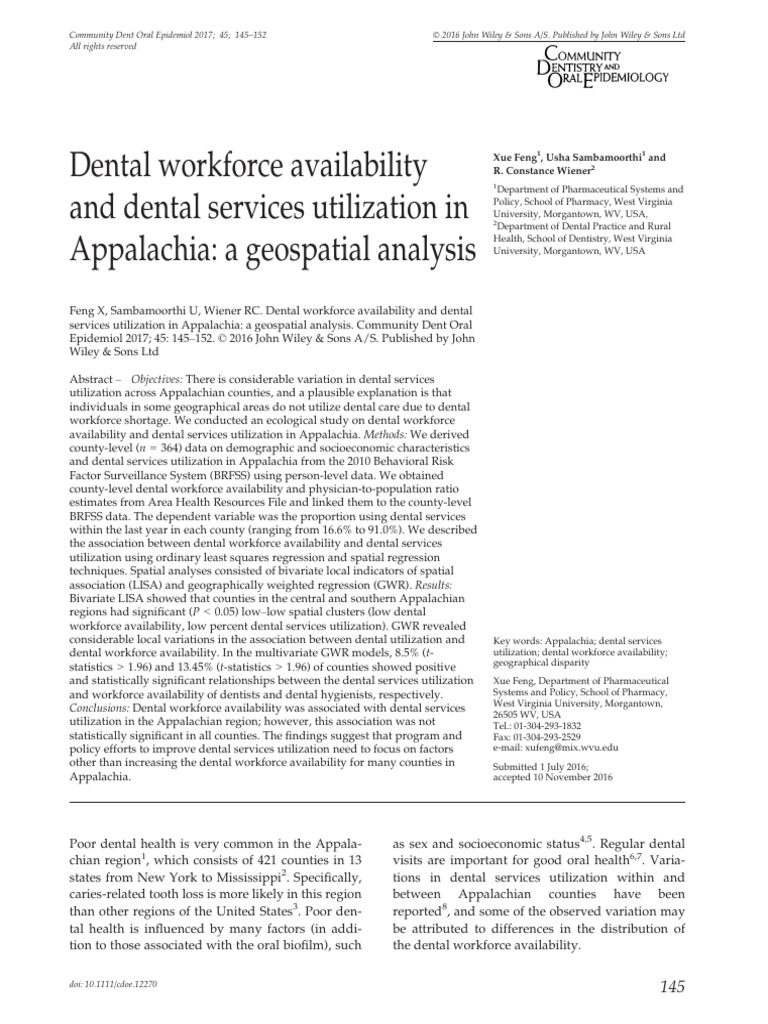 Comm Dent Oral Epid - 2016 - Feng - Dental Workforce Availability and ...