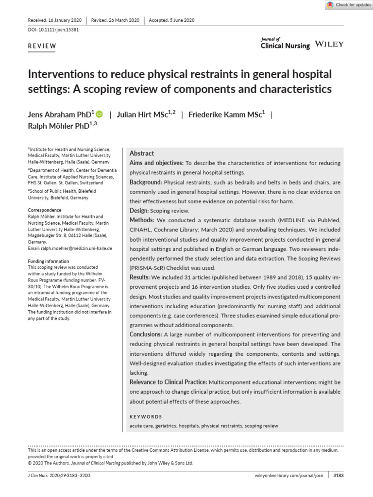 Journal of Clinical Nursing - 2020 - Abraham - Interventions to Reduce ...