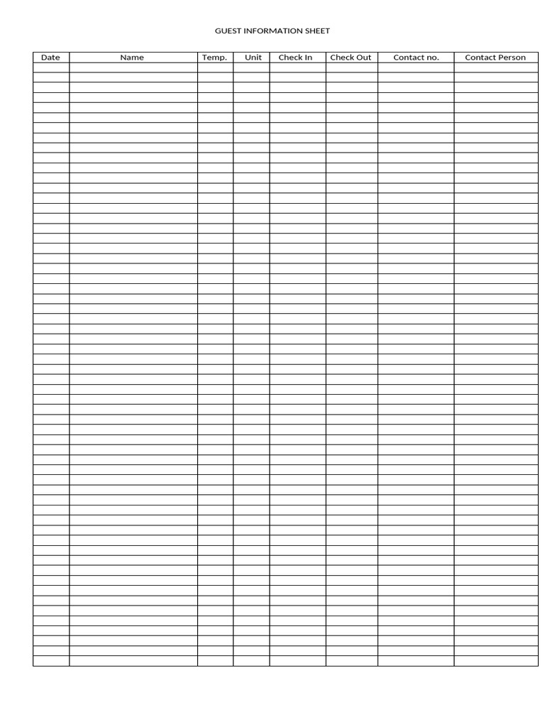 Guest Information Sheet | PDF