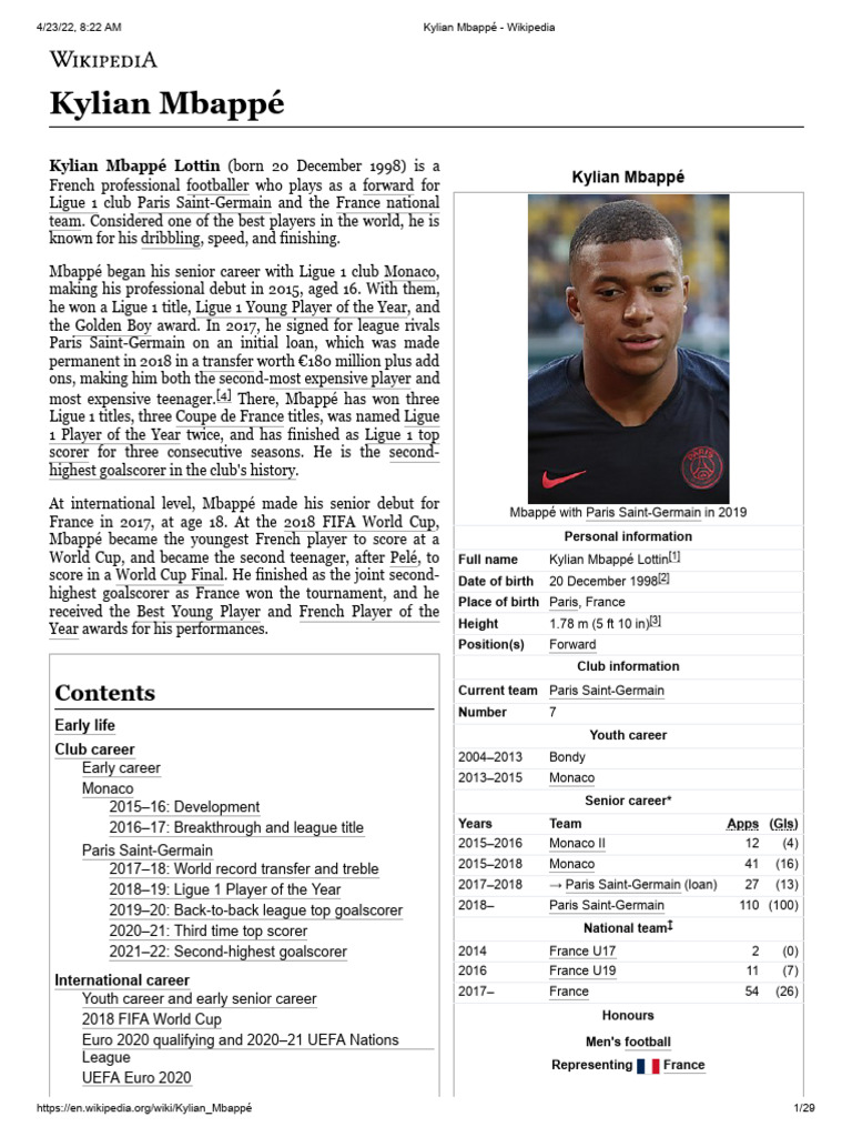 Kylian Mbappé - Wikipedia | PDF | Association Football Competitions ...