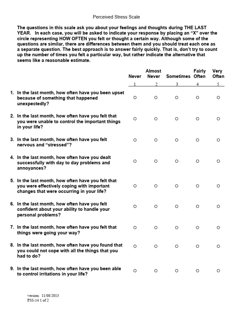 Perceived Stress Scale Questionnaire | PDF | Stress (Biology) | Psychology