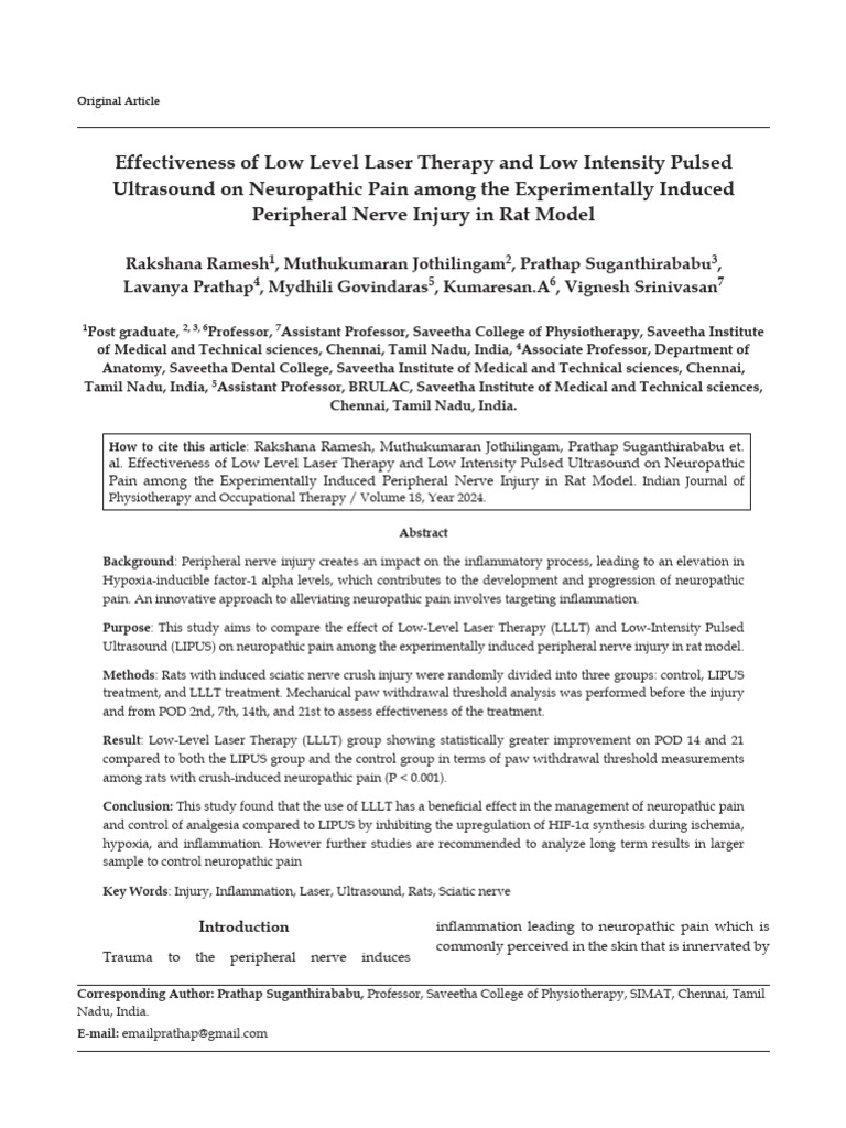Effectiveness of Low Level Laser Therapy and Low I | PDF | Peripheral ...